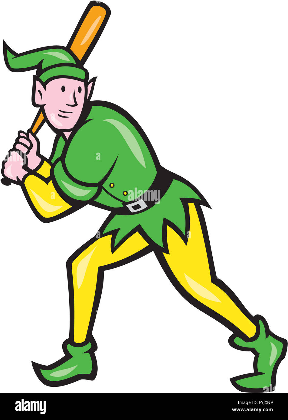 Elf Baseball Player Batting Isolated Cartoon Stock Photo - Alamy
