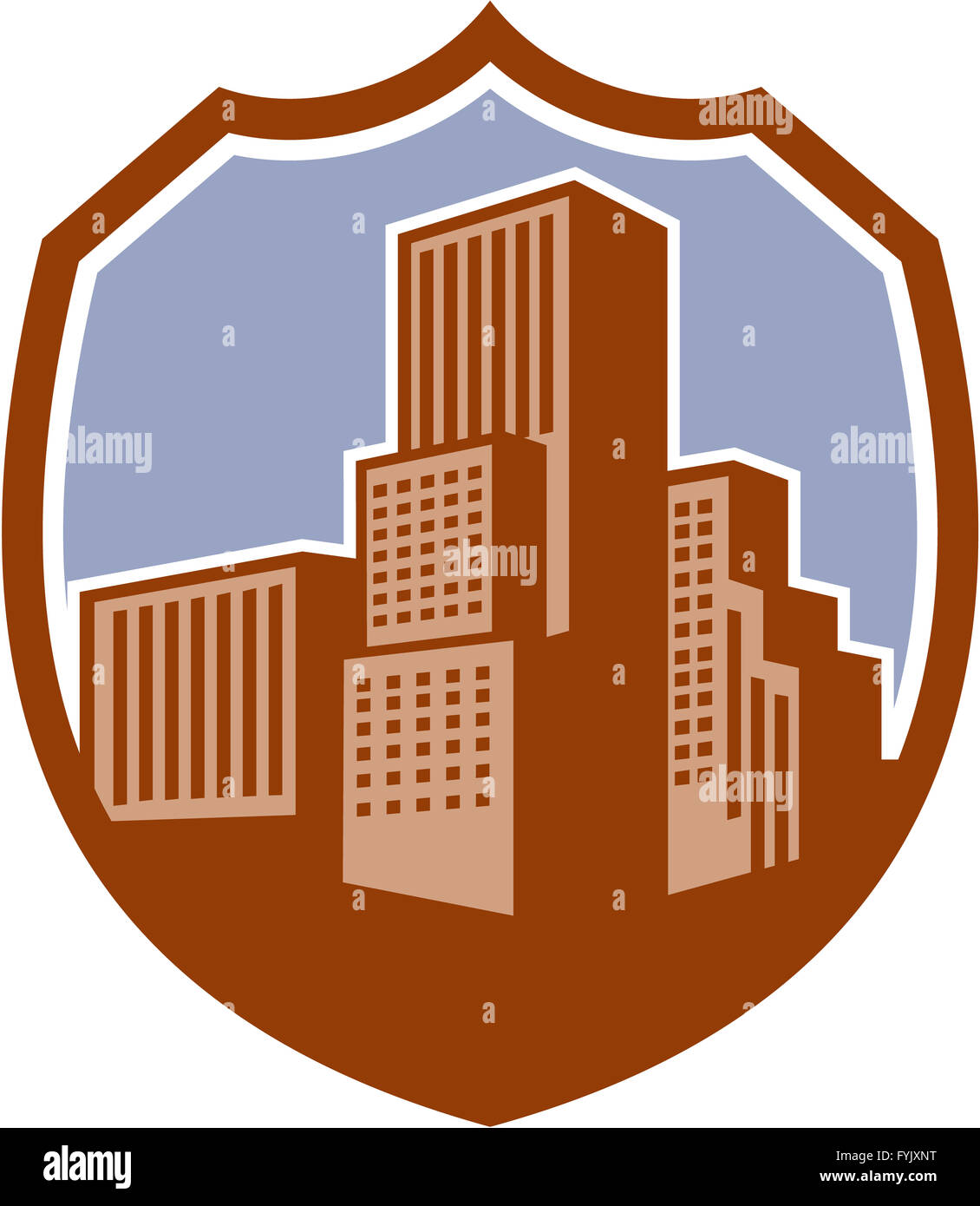 Urban Skyscraper Buildings Shield Retro Stock Photo - Alamy