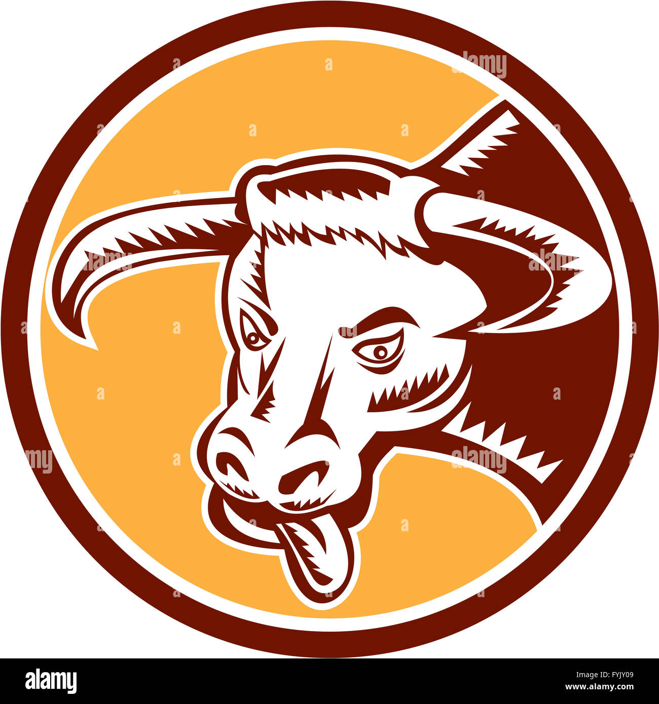 Angry Texas Longhorn Bull Head Woodcut Stock Photo - Alamy