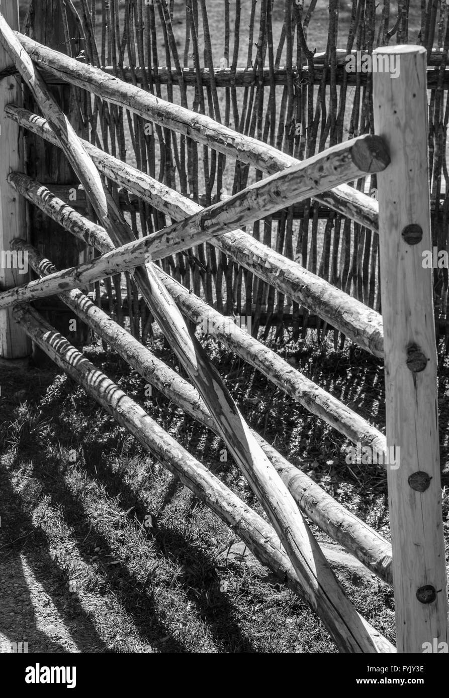 Wooden fence in the spring in the countryside Stock Photo - Alamy