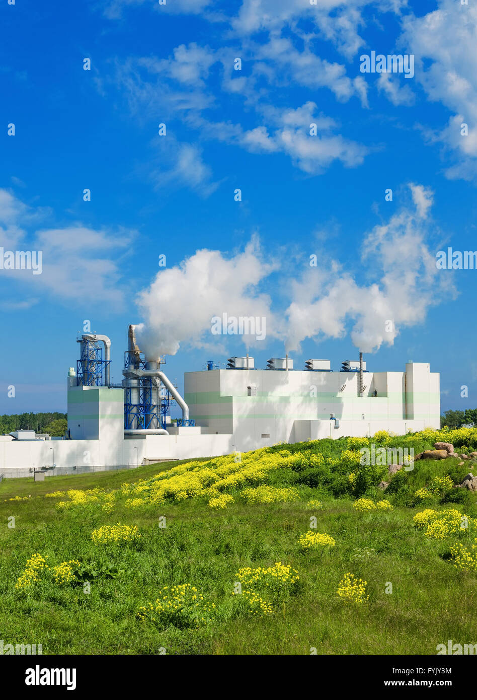 Summer landscape with the building of the modern environmental ...