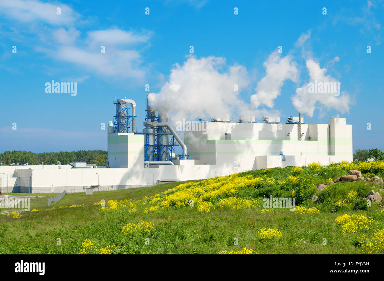 Summer landscape with the building of the modern environmental ...