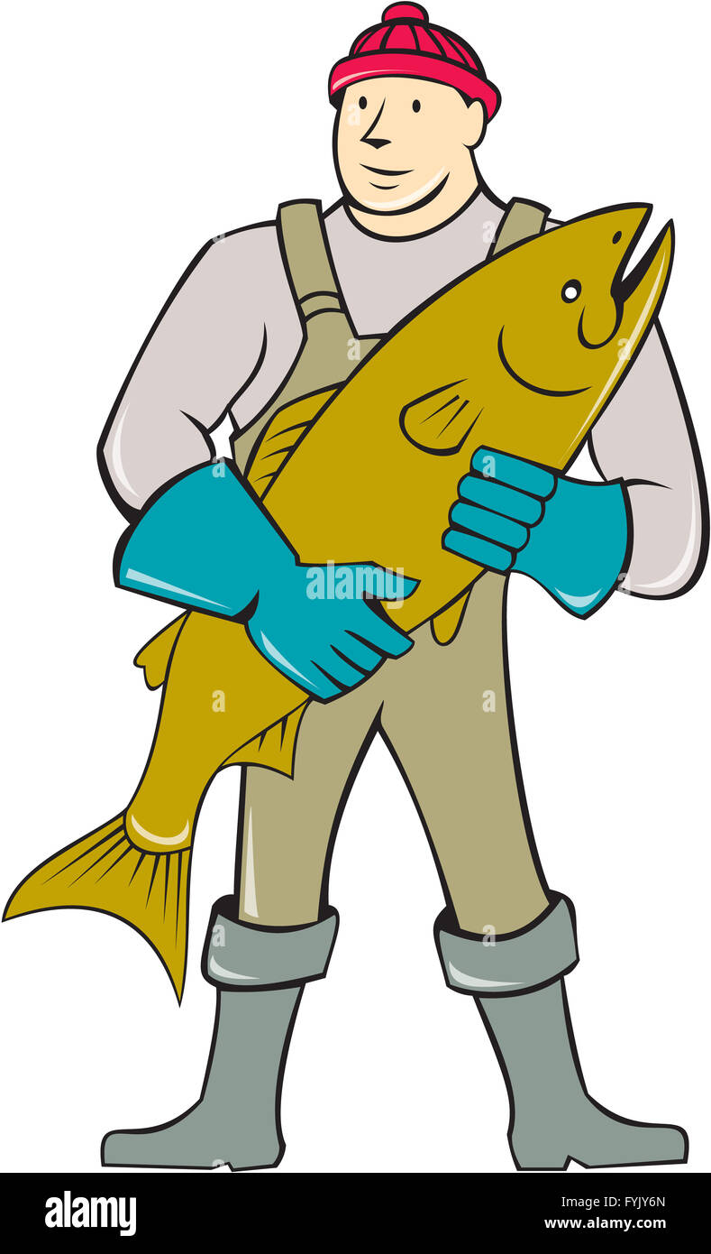 Fishmonger Standing Salmon Fish Cartoon Stock Photo - Alamy