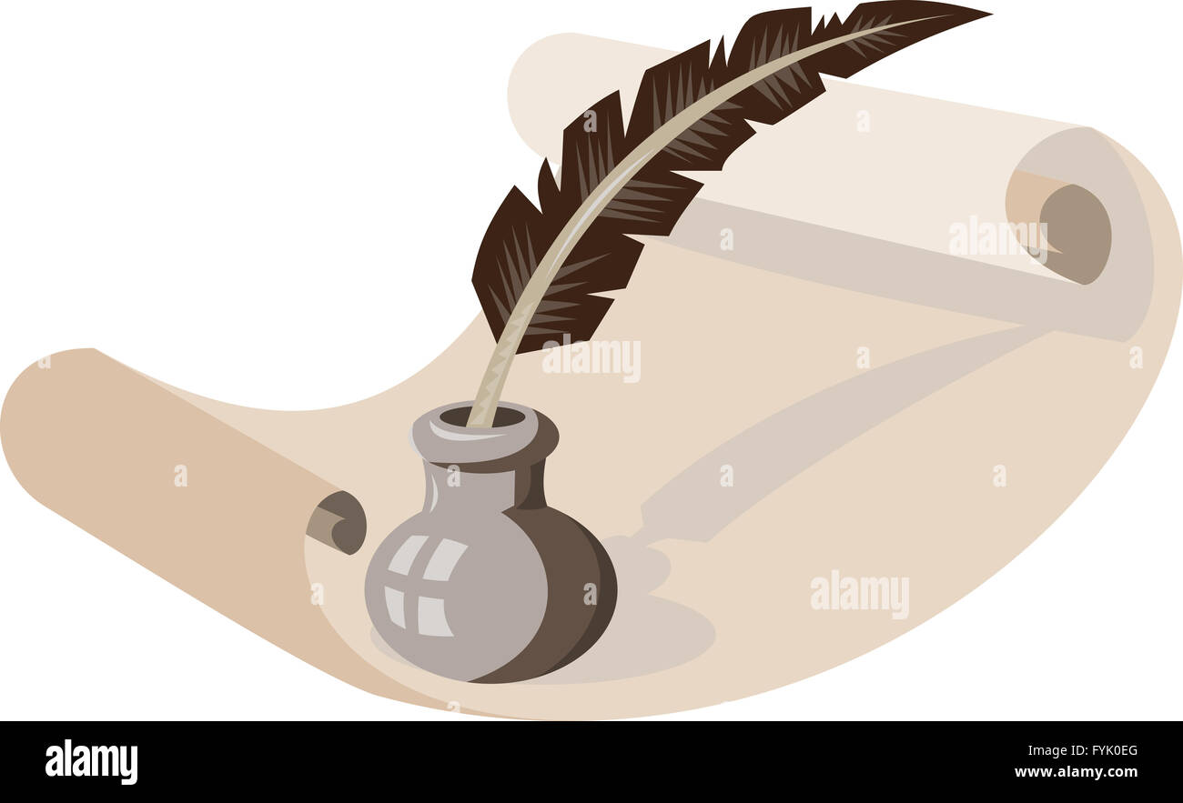 Quill Pen Ink Well Paper Scroll Retro Stock Photo - Alamy