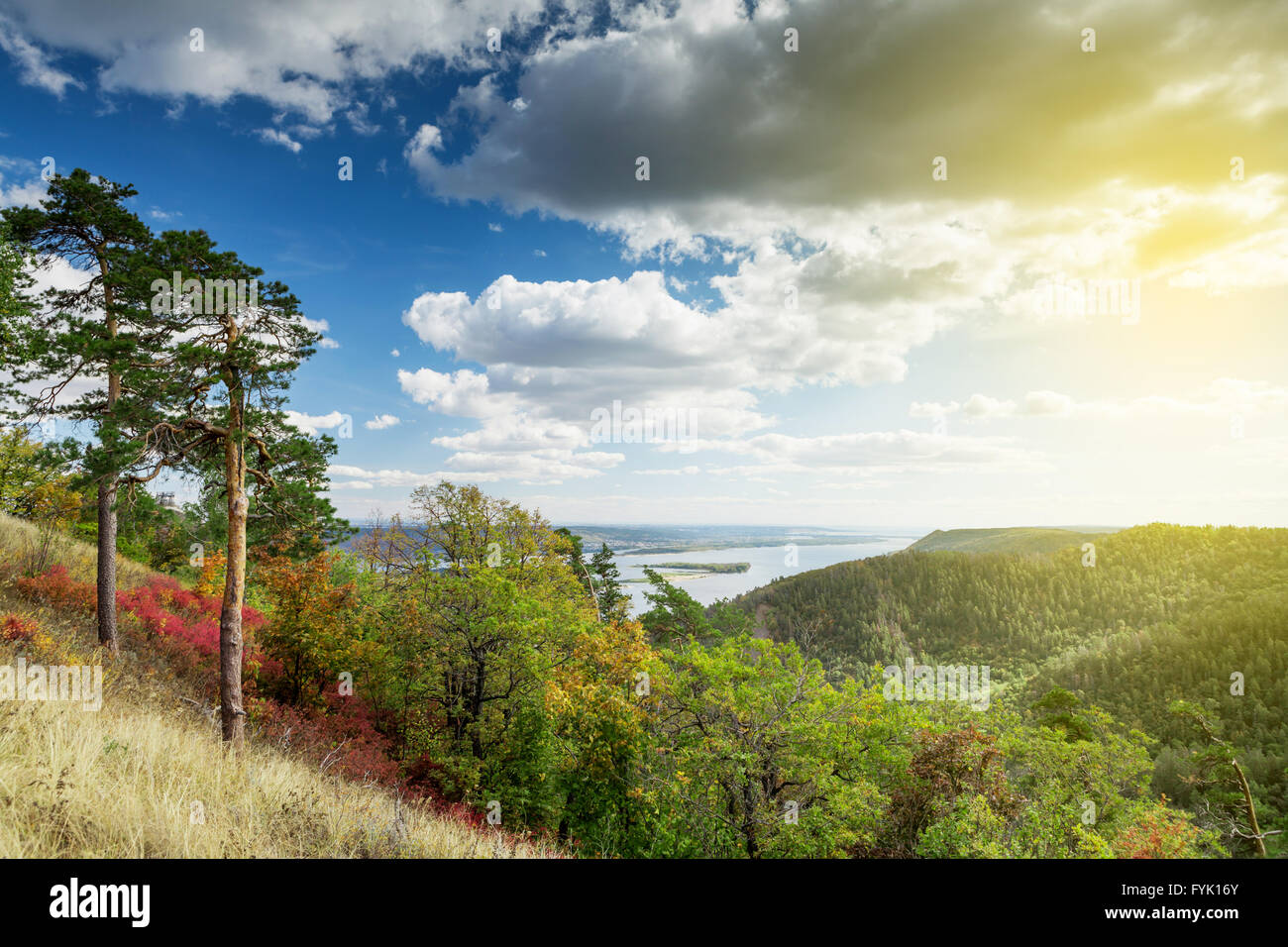 Russian national park countryside landscape with mountains and river ...