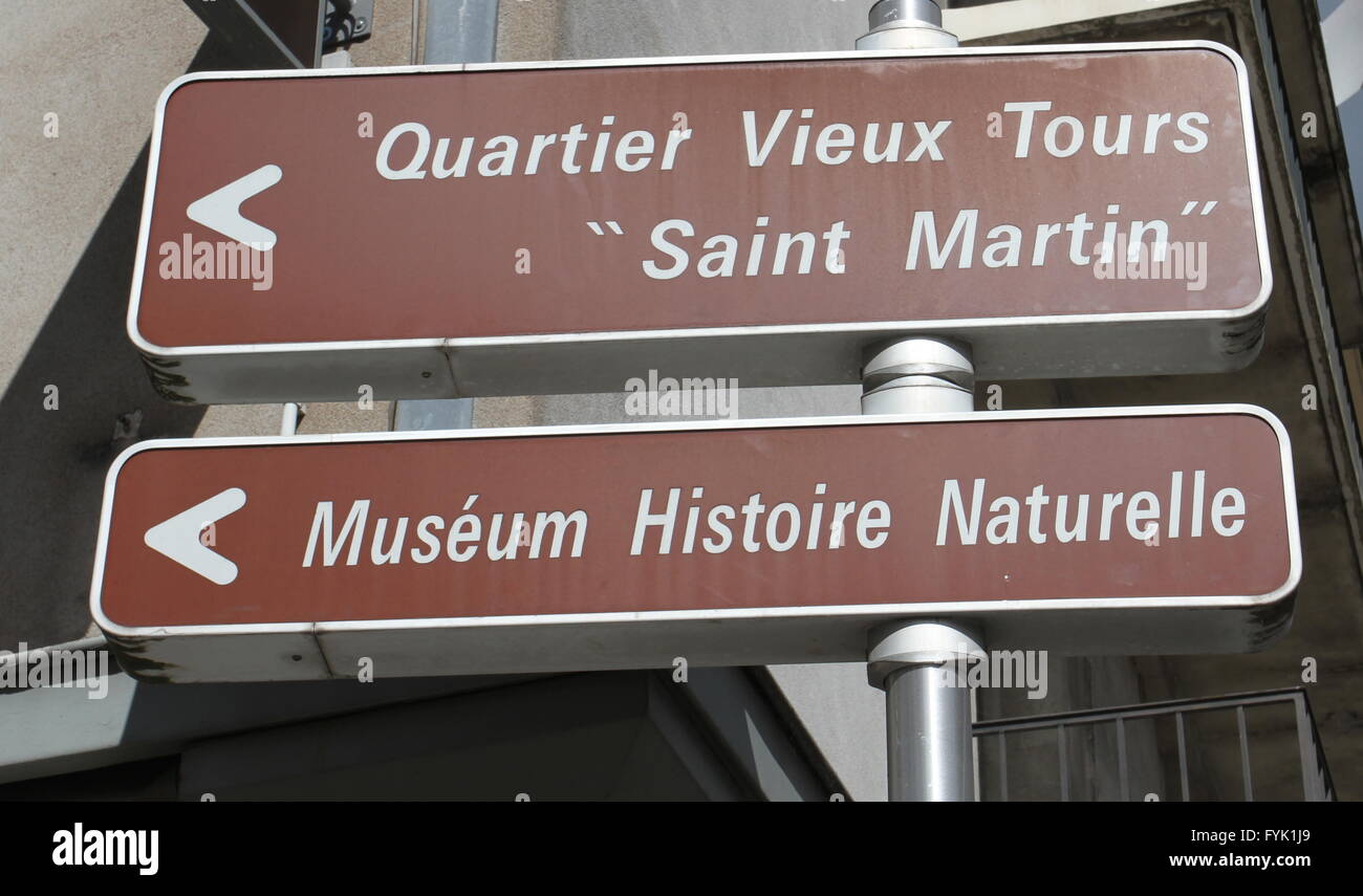 Tourist sign for old town and Natural History Museum Tours France April ...