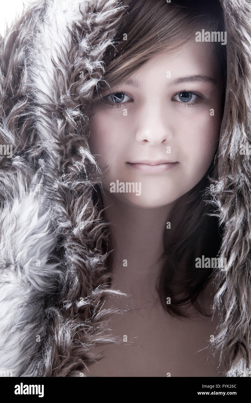 Girl with fur Stock Photo - Alamy