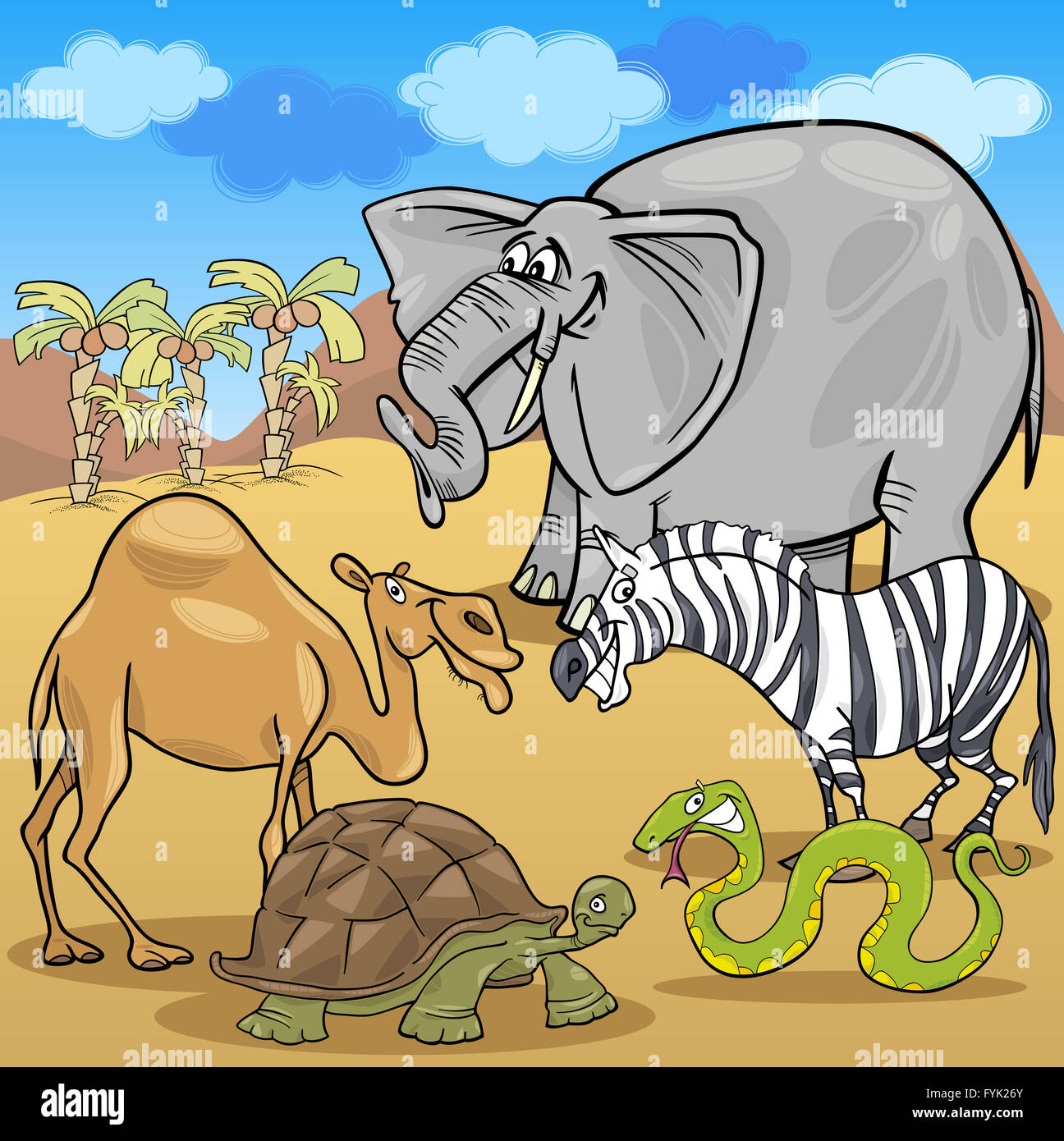 african safari animals cartoon illustration Stock Photo - Alamy