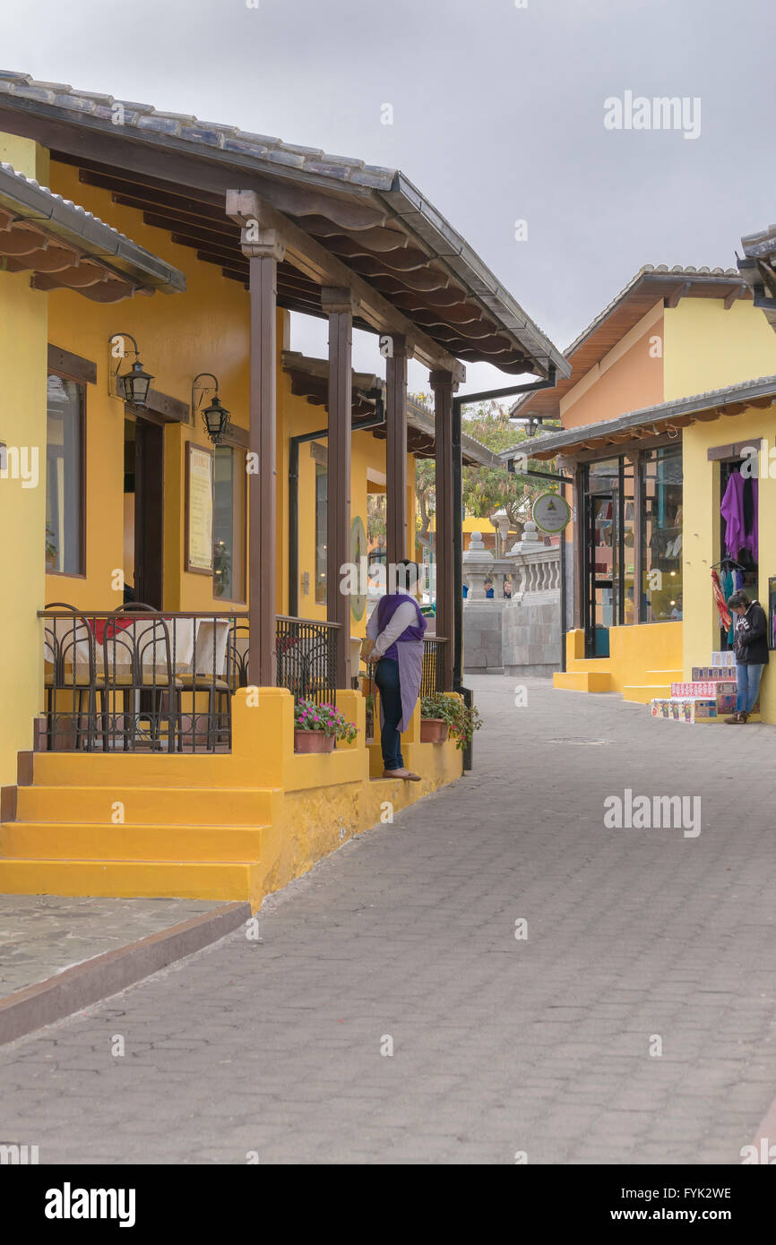 POMASQUI, ECUADOR, OCTOBER - 2015 - Colonial style commercial stores at ...