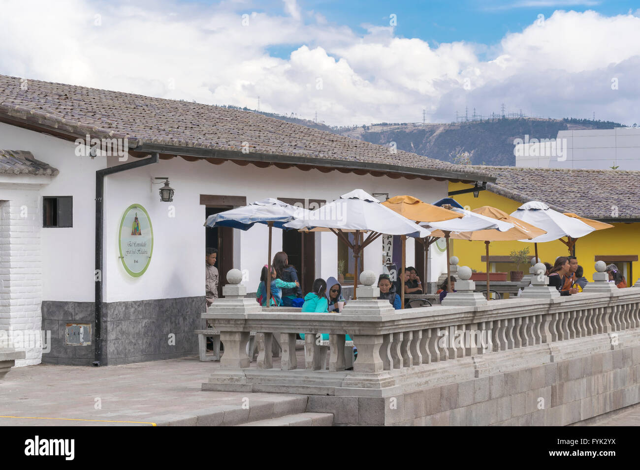 POMASQUI, ECUADOR, OCTOBER - 2015 - Colonial style restauratn at middle ...
