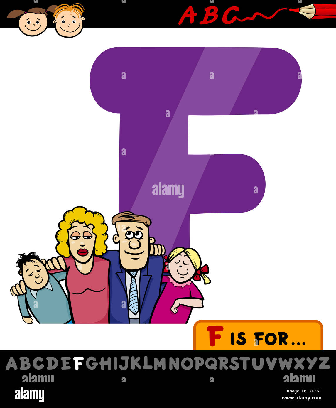 letter f with family cartoon illustration Stock Photo - Alamy