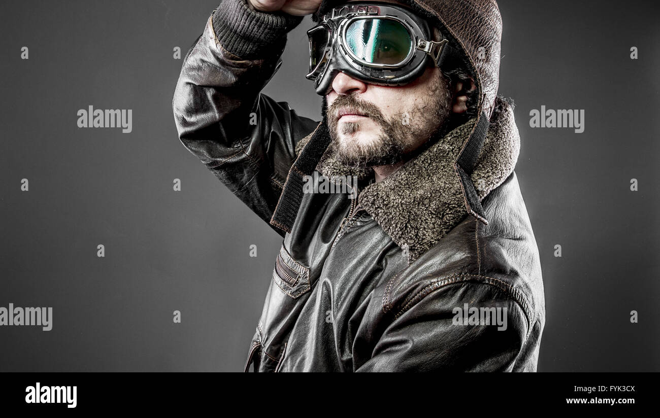 motorcycle racer with old style Stock Photo - Alamy