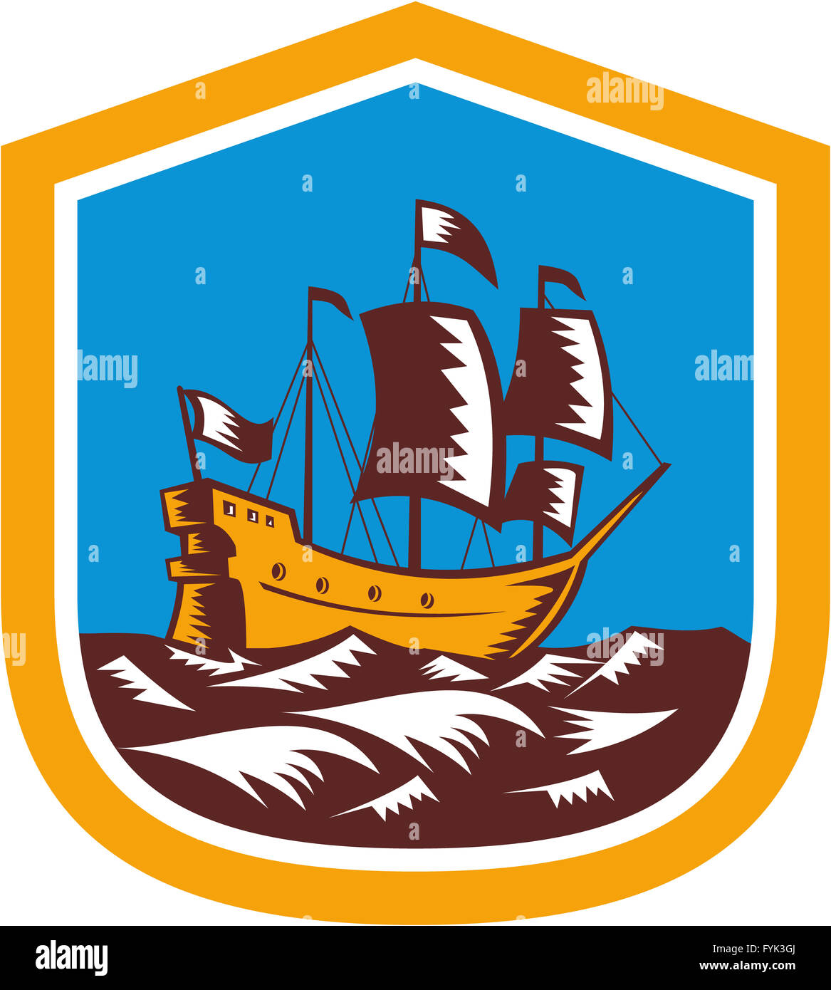 Sailing Ship Galleon Crest Retro Woodcut Stock Photo - Alamy