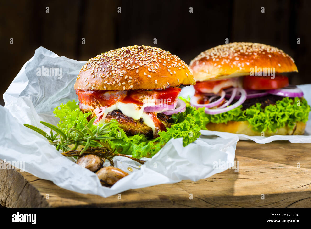 two chicken burger Stock Photo - Alamy