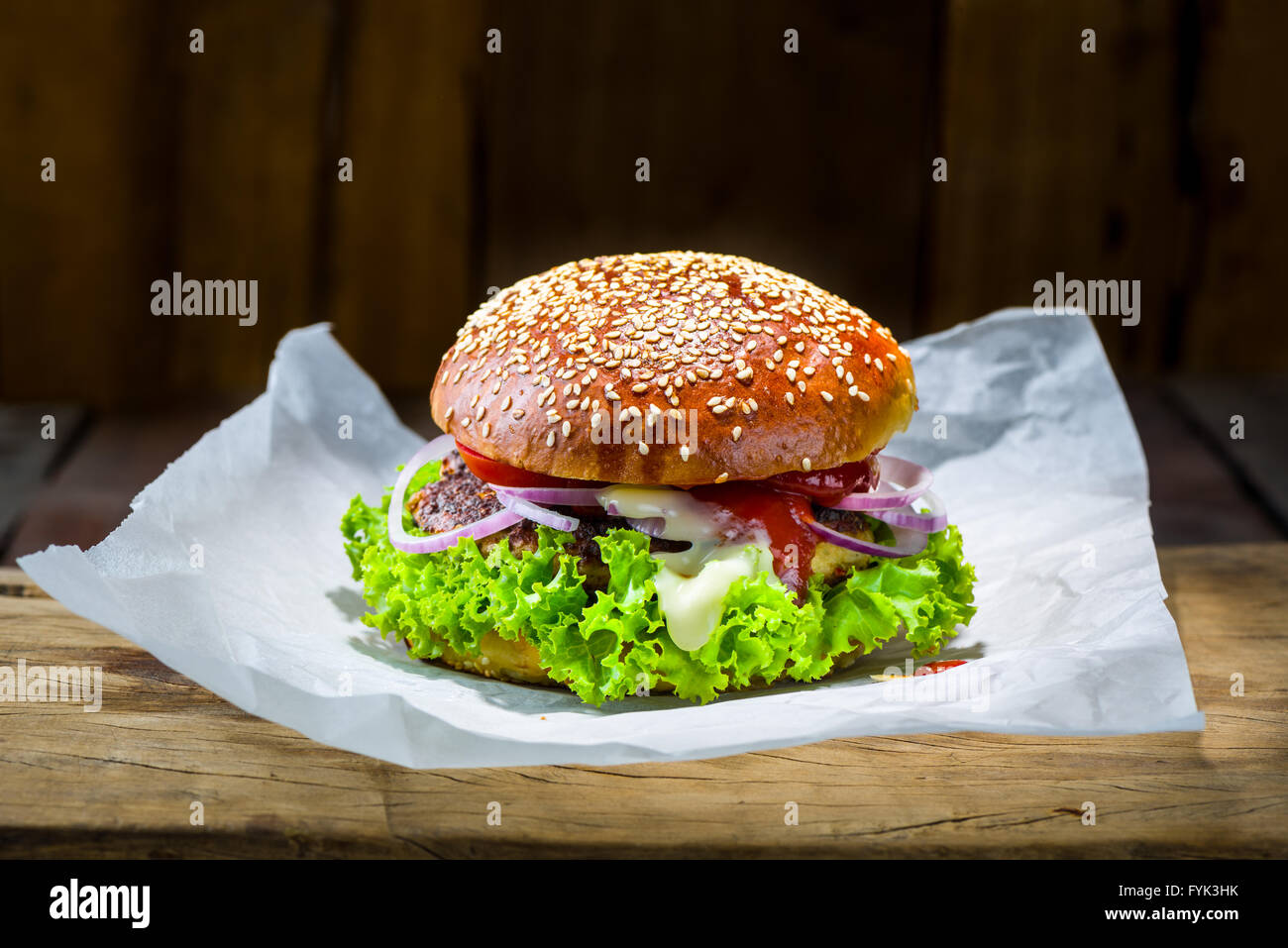One chicken burger Stock Photo - Alamy