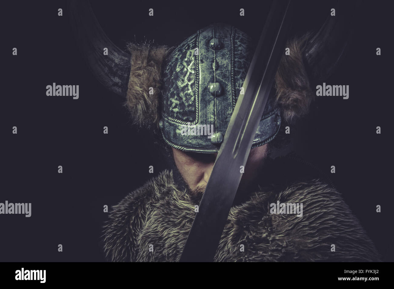 Conflict, Viking warrior with a huge sword and helmet with horns Stock ...