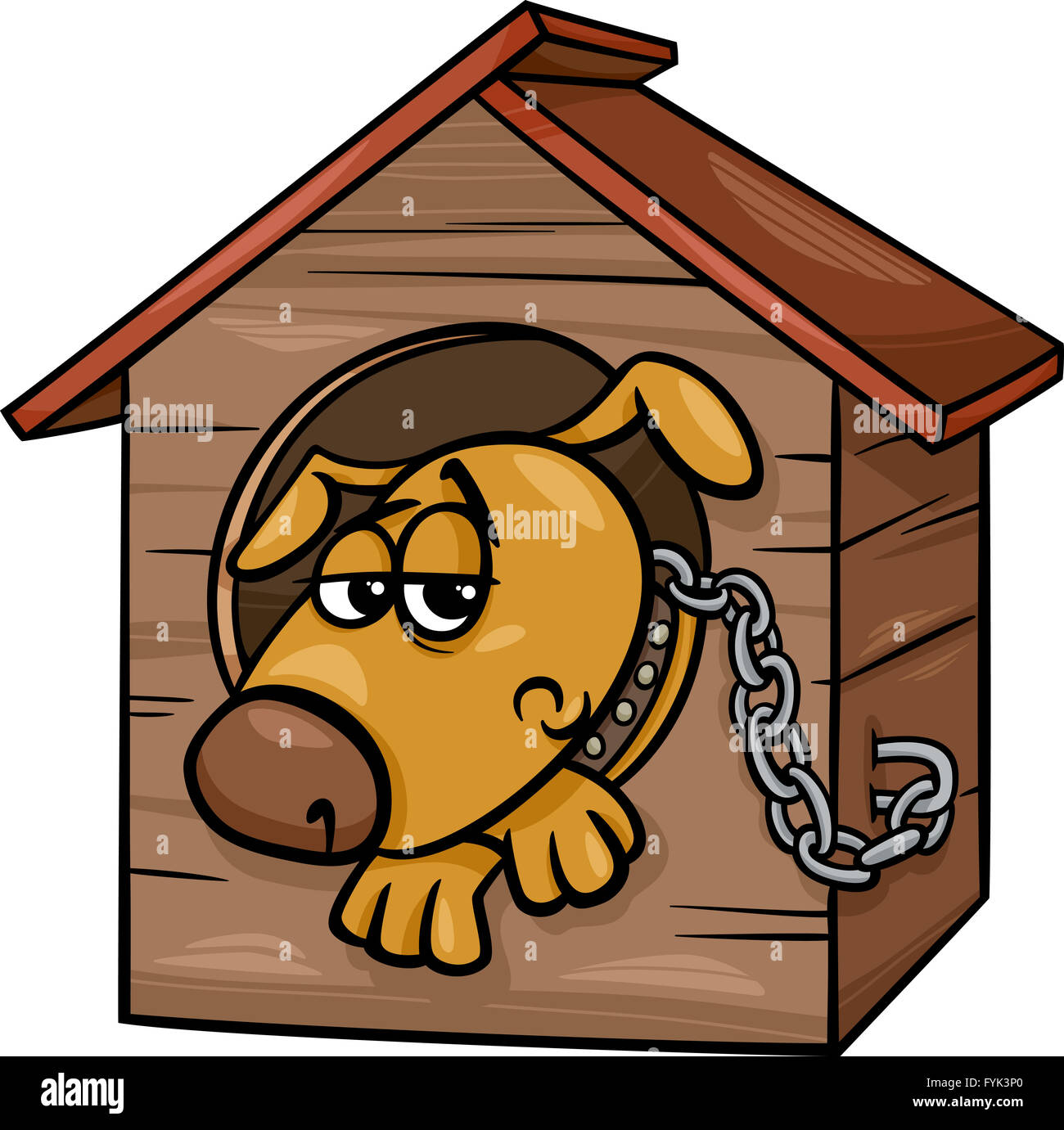 sad dog in kennel cartoon illustration Stock Photo - Alamy
