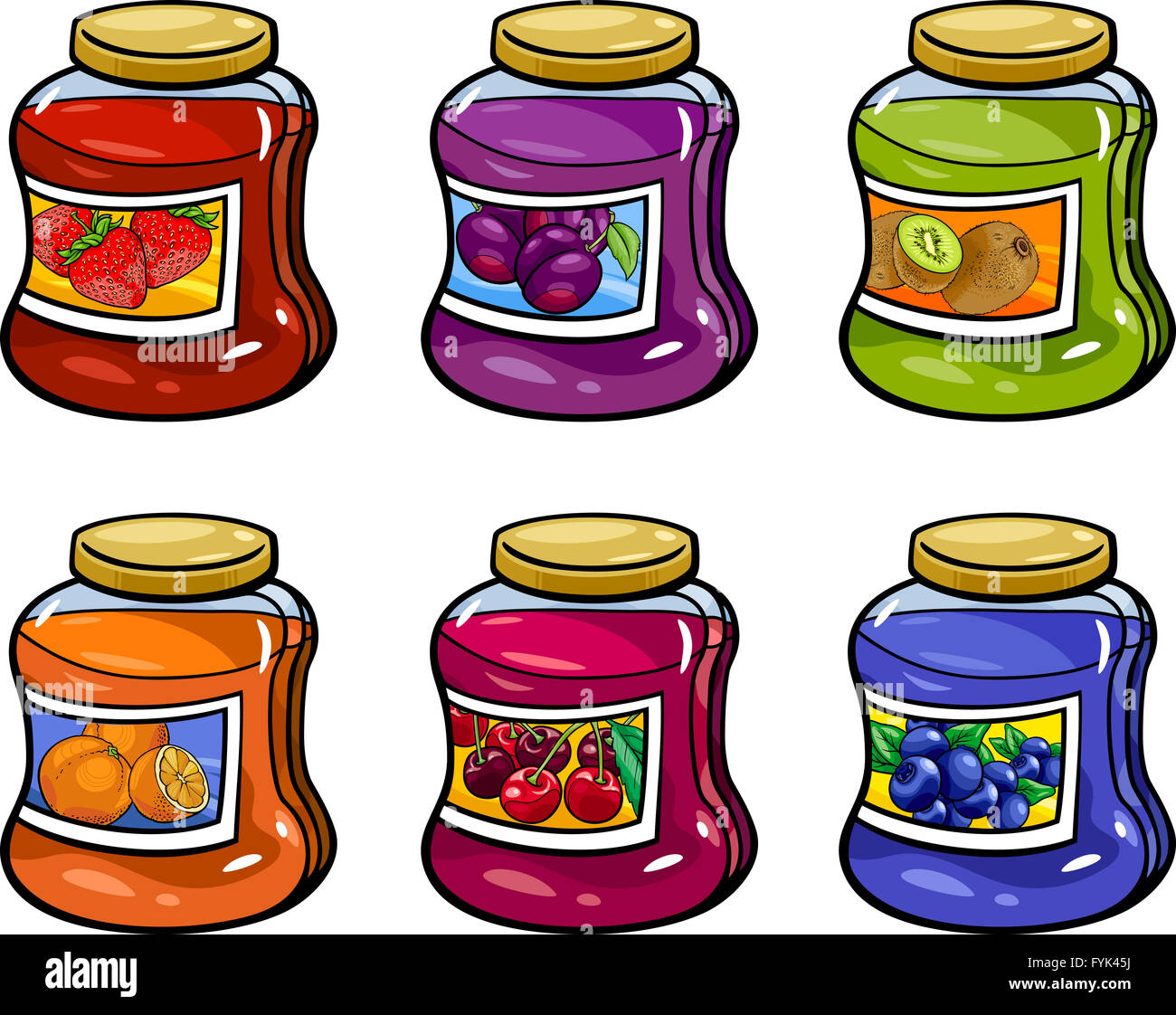 jams in jars set cartoon illustration Stock Photo - Alamy