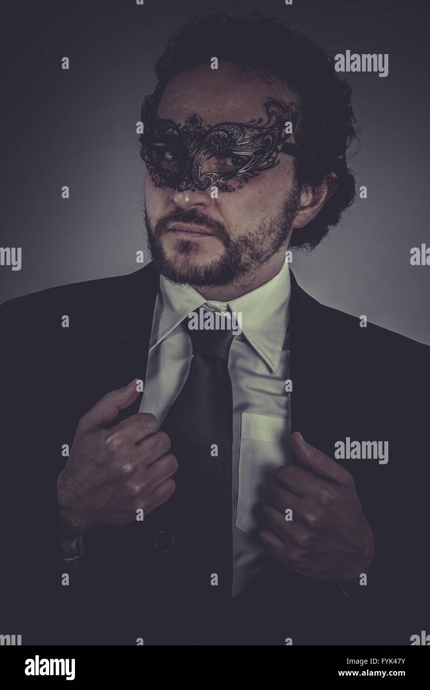 adult portrait of elegant businessman, mysterious venetian mask Stock ...