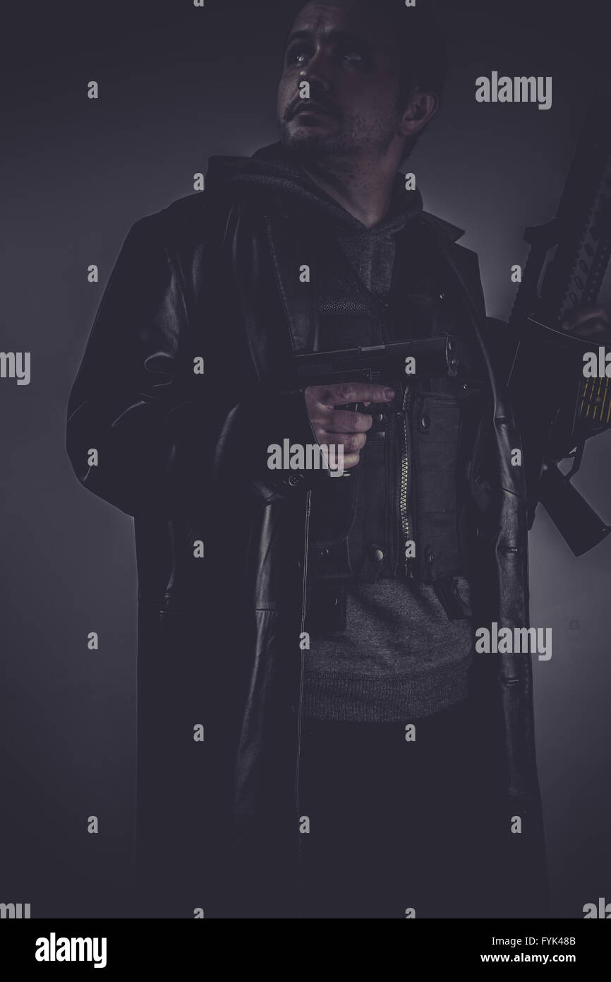 Police spy, gangster with gun and pistol Stock Photo - Alamy