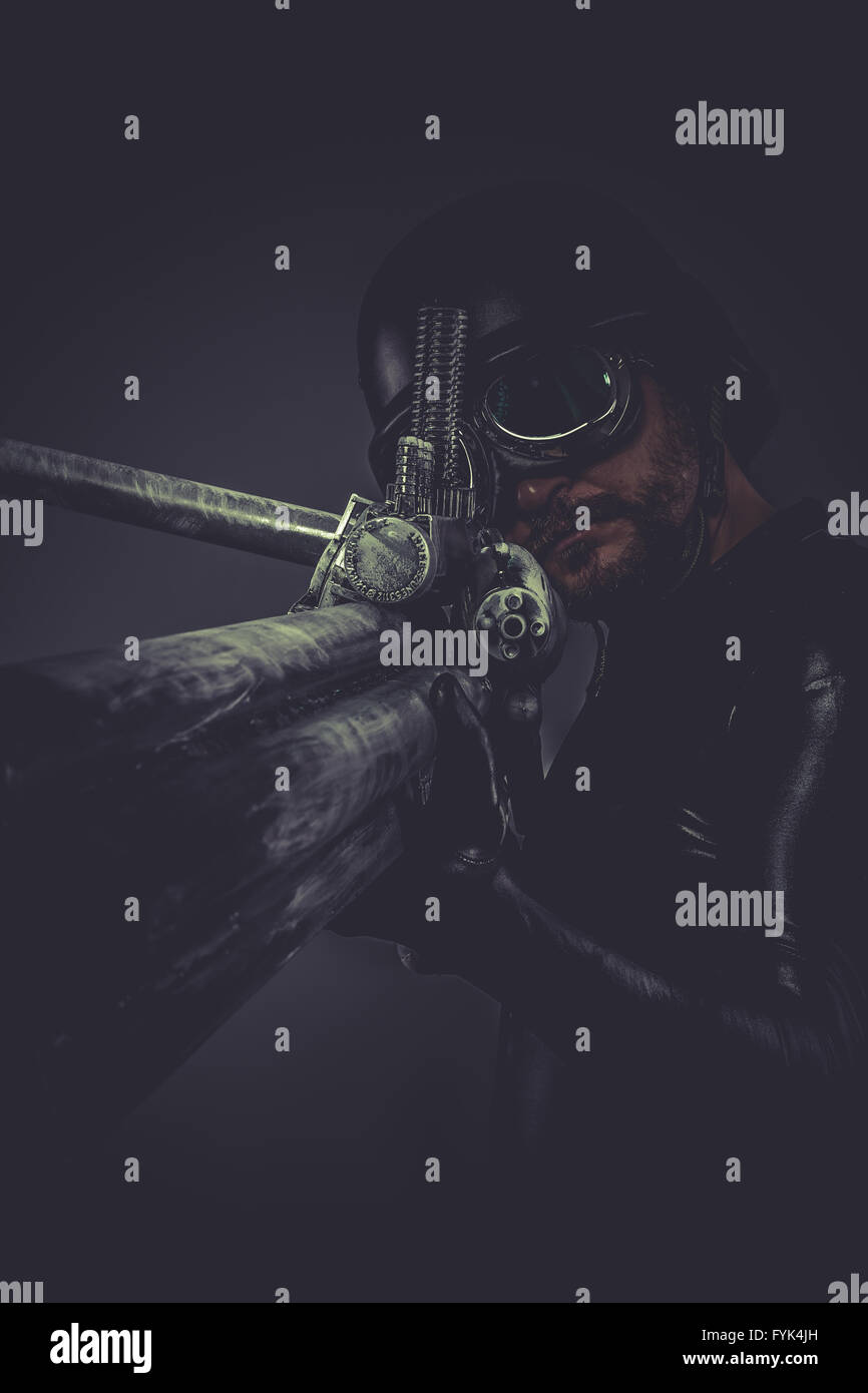 Sniper.soldier with huge space gun. poses in defense and attack Stock ...