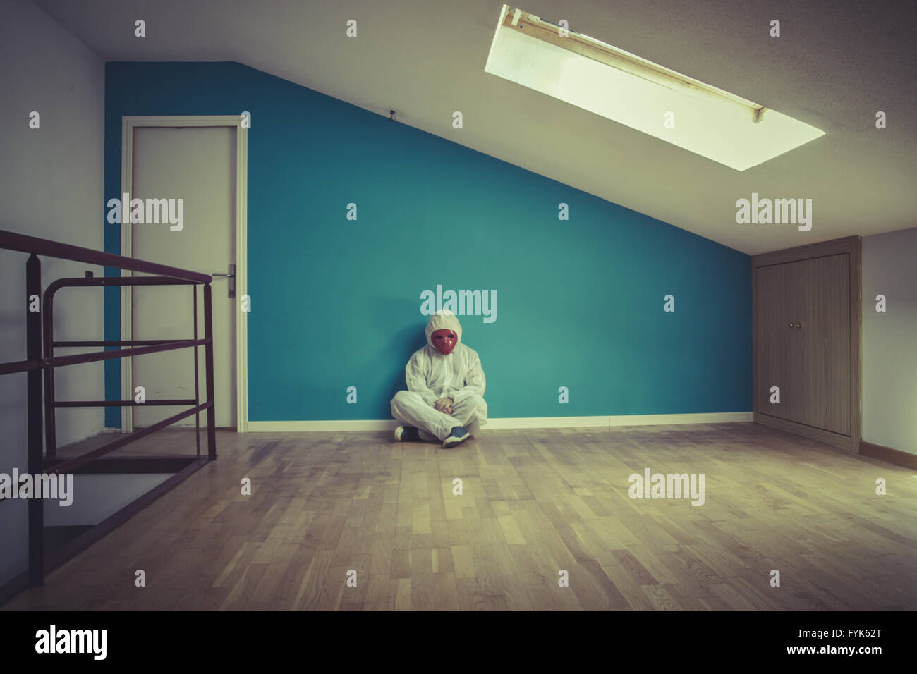 hallucination, nightmare man with red mask in empty room Stock Photo ...