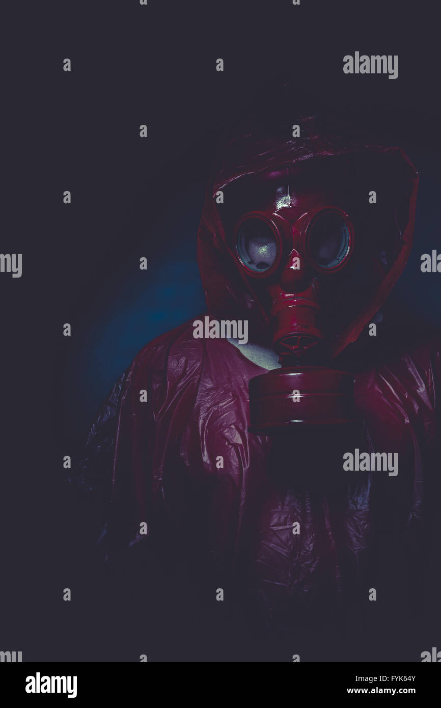 radiation nuclear concept, man with red gas mask Stock Photo - Alamy