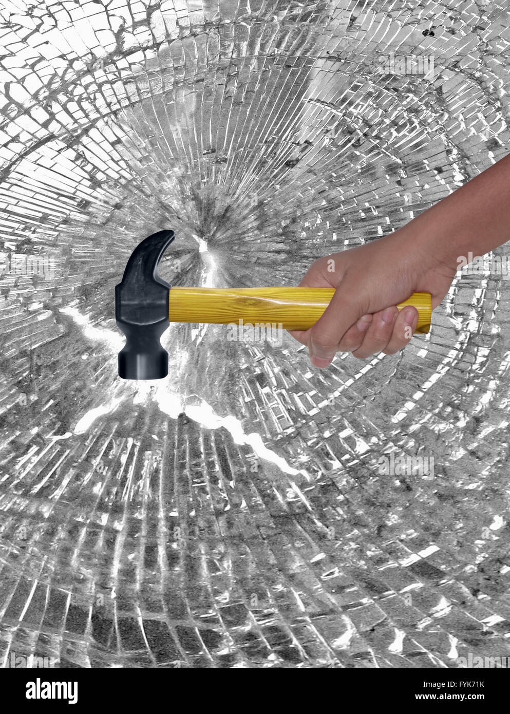 Hammer in Human Hand hitting Glass Stock Photo - Alamy