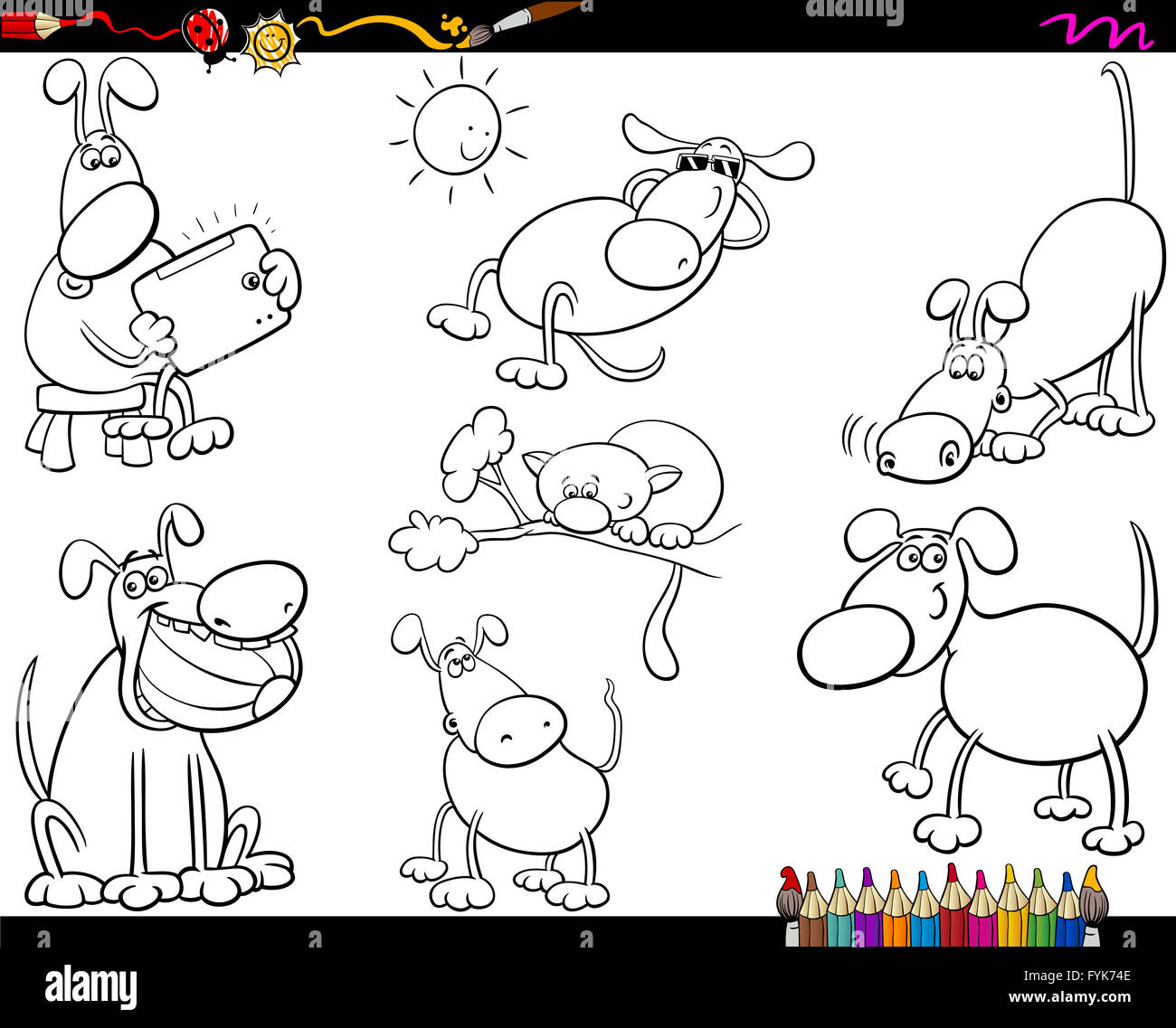 dogs set cartoon coloring page Stock Photo - Alamy