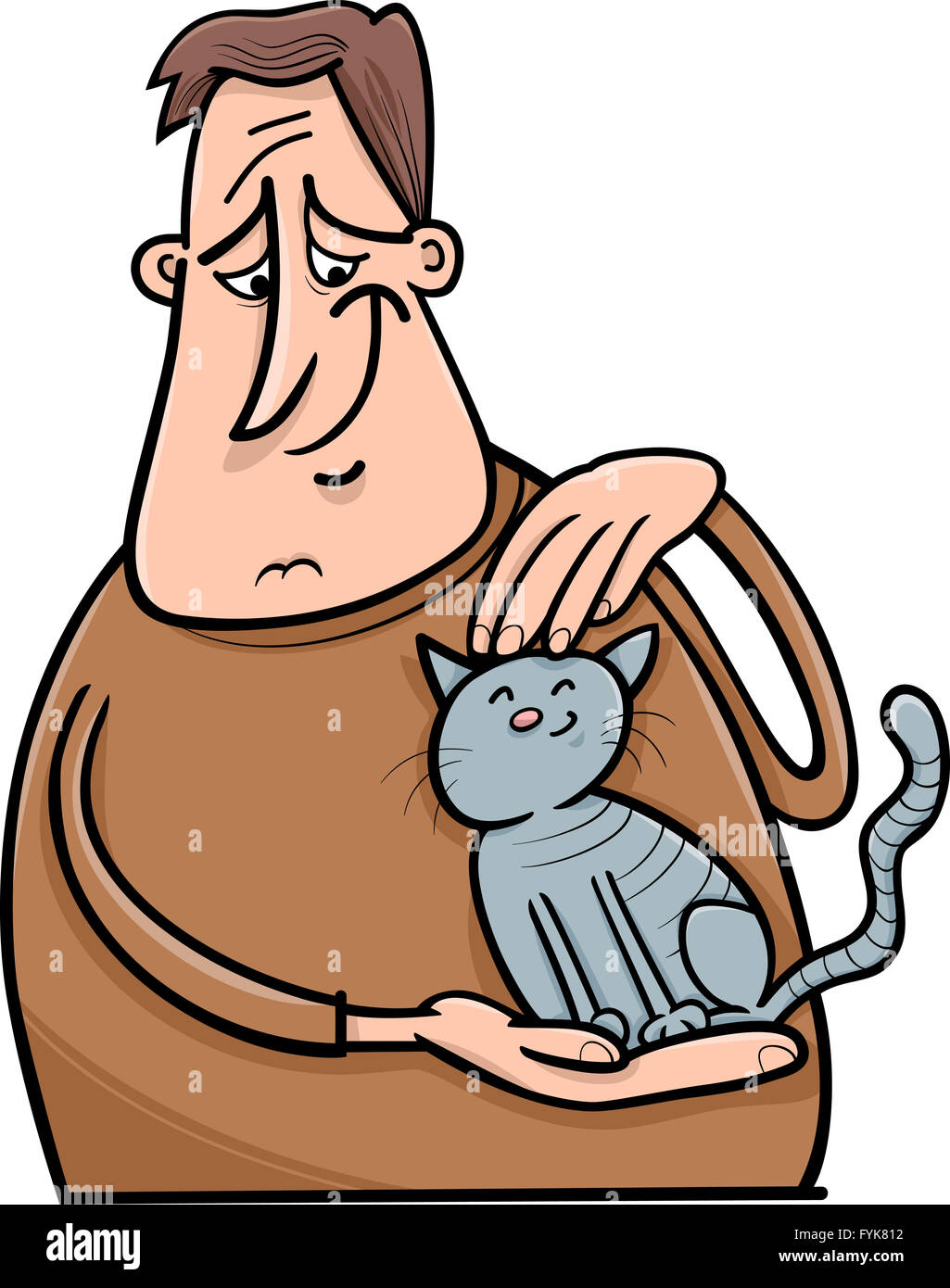 man and cat cartoon illustration Stock Photo - Alamy