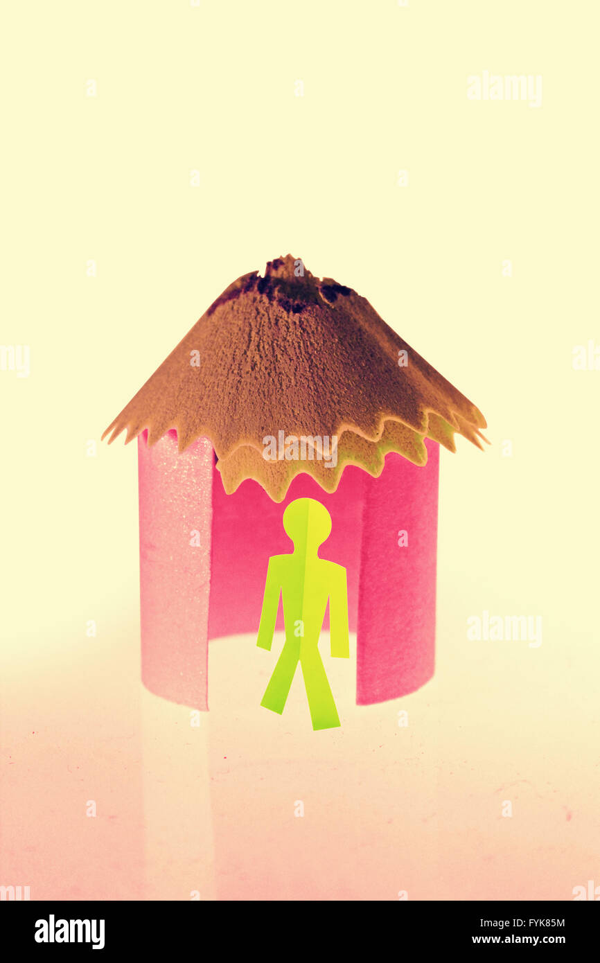 Paper house with paperman, Concept Stock Photo - Alamy