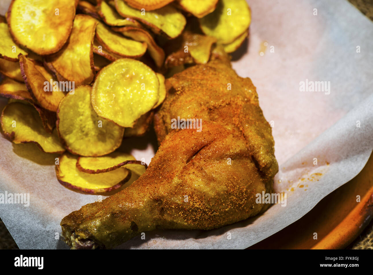 Chicken leg chips plate hi-res stock photography and images - Alamy