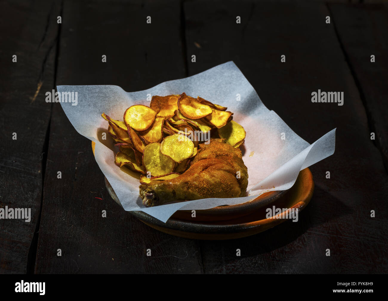 Chicken leg chips plate hi-res stock photography and images - Alamy