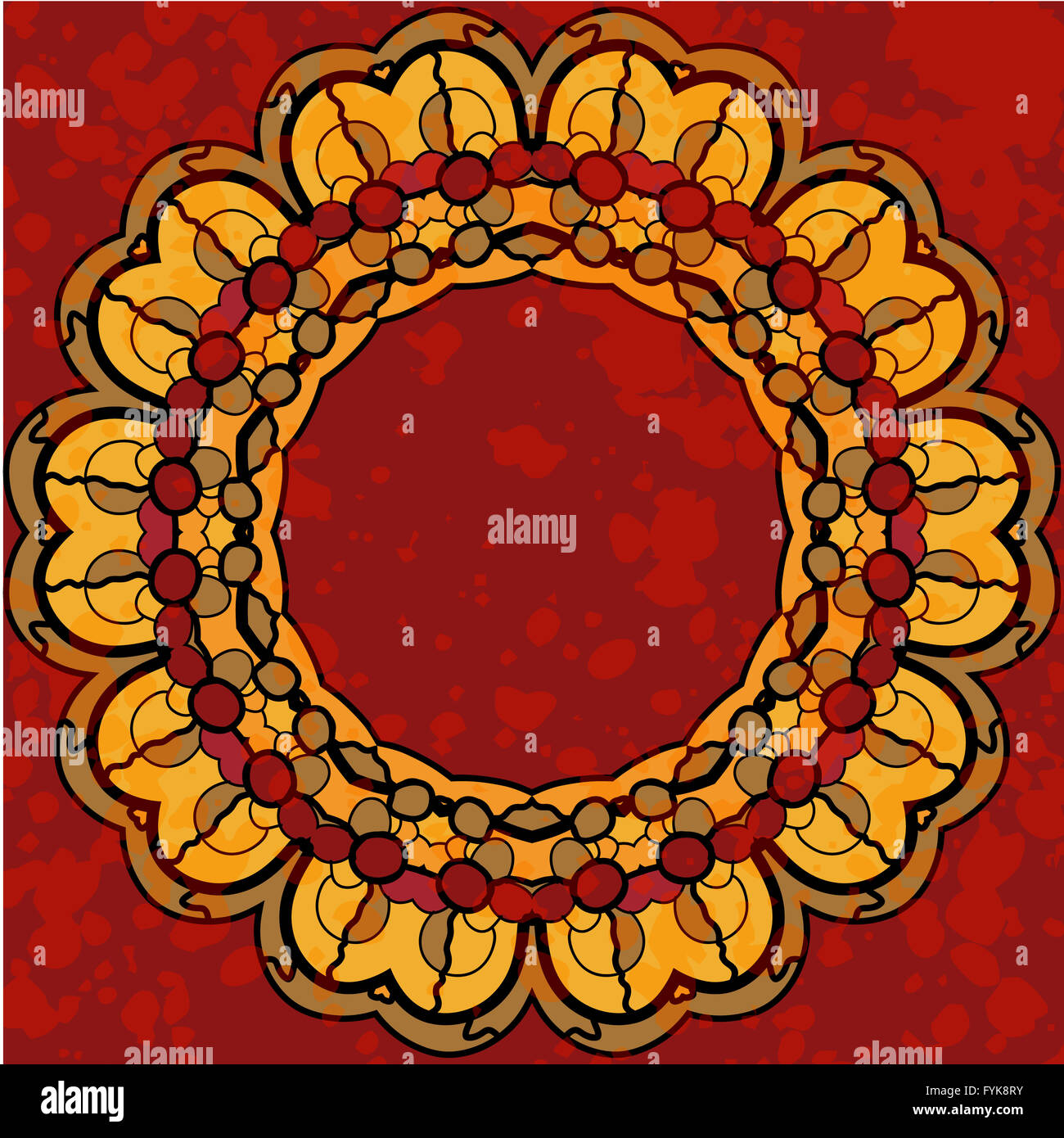 Stylized round mandala frame for text on watercolor abstract background ...