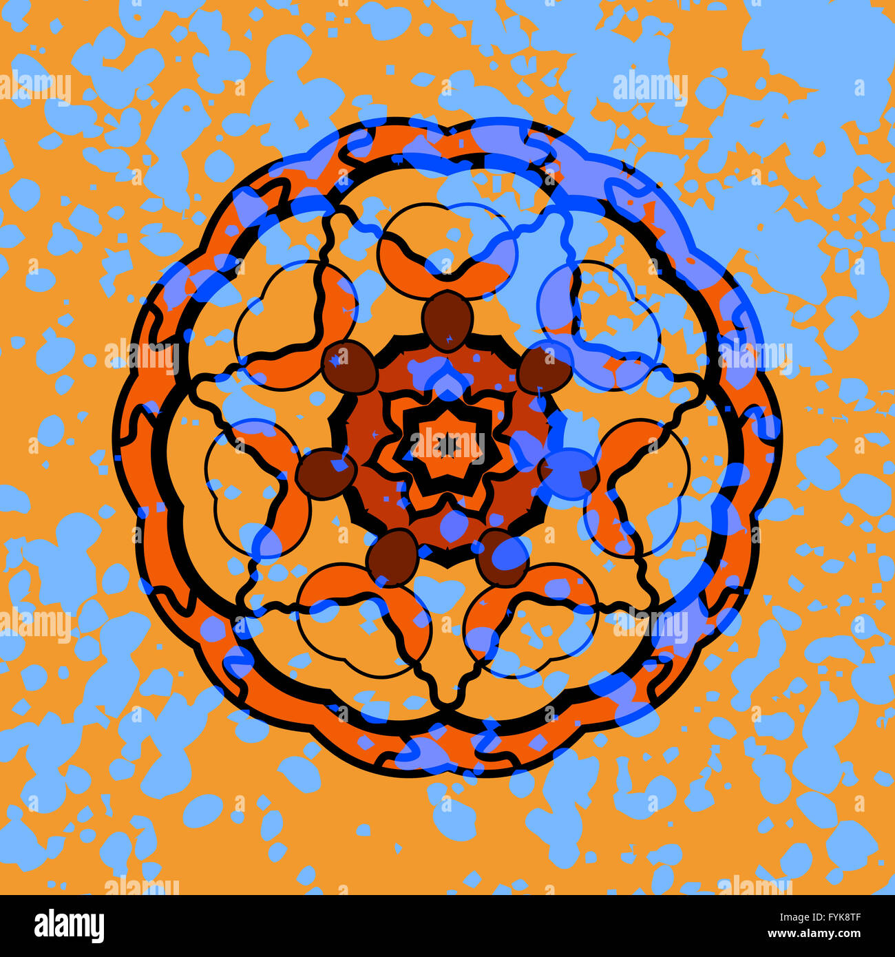 Vector illustration of round mandala ornament with watercolor splash ...