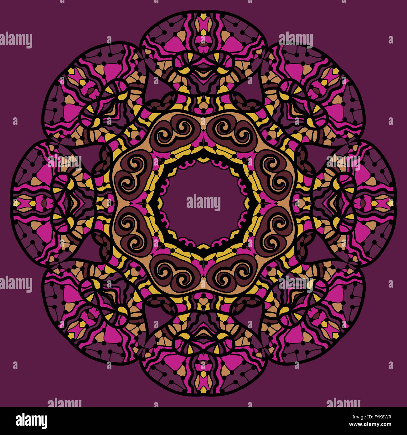 Stylized flower mandala like oriental design in violet color Stock ...