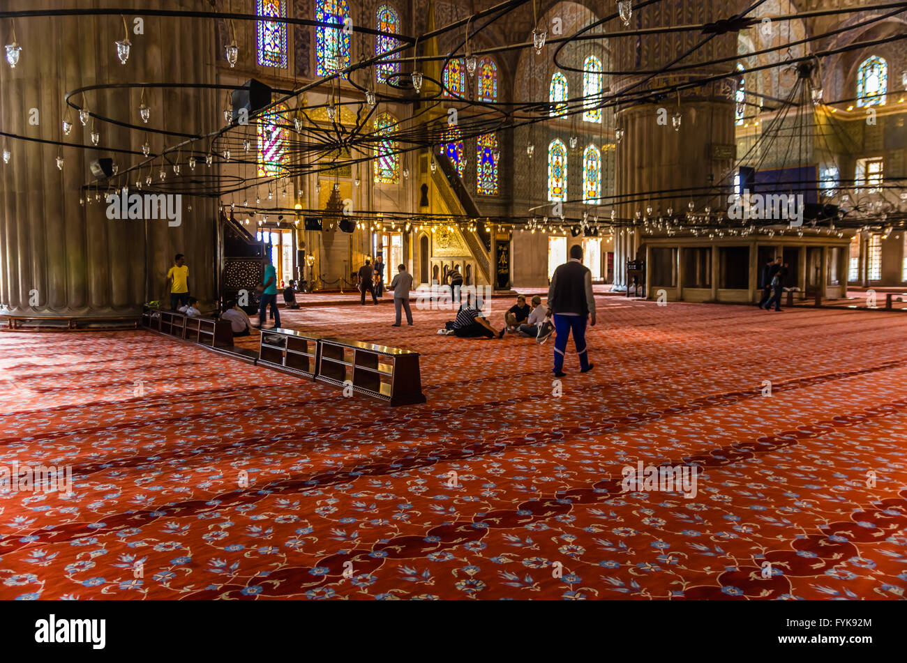 Interior view in Blue Mosque in Istanbul Stock Photo - Alamy