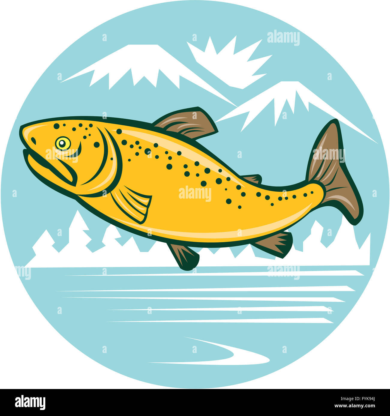 Brown Trout Jumping Circle Cartoon Stock Photo - Alamy