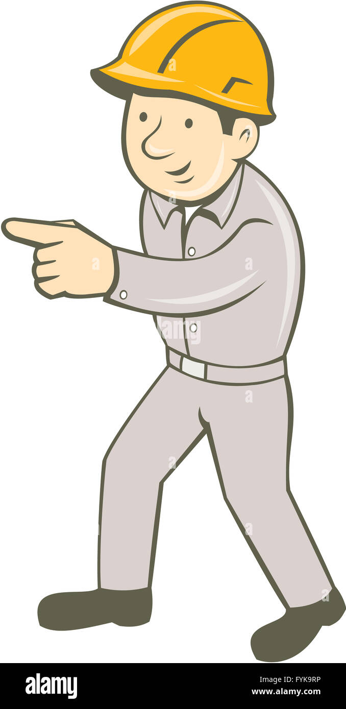 Builder Construction Worker Pointing Cartoon Stock Photo - Alamy