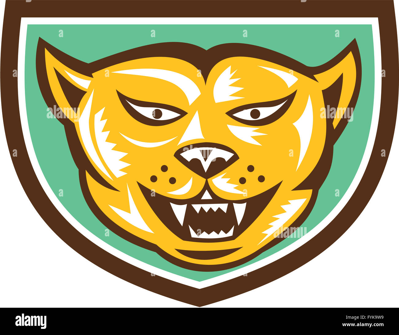 Puma Mountain Lion Head Shield Woodcut Stock Photo - Alamy