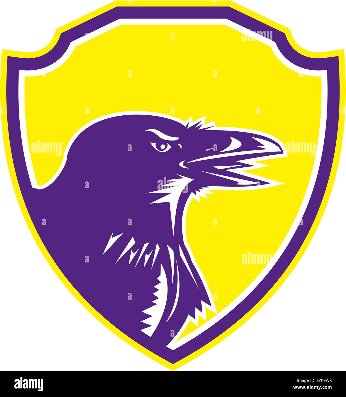 Raven Head Woodcut Retro Shield Stock Photo - Alamy