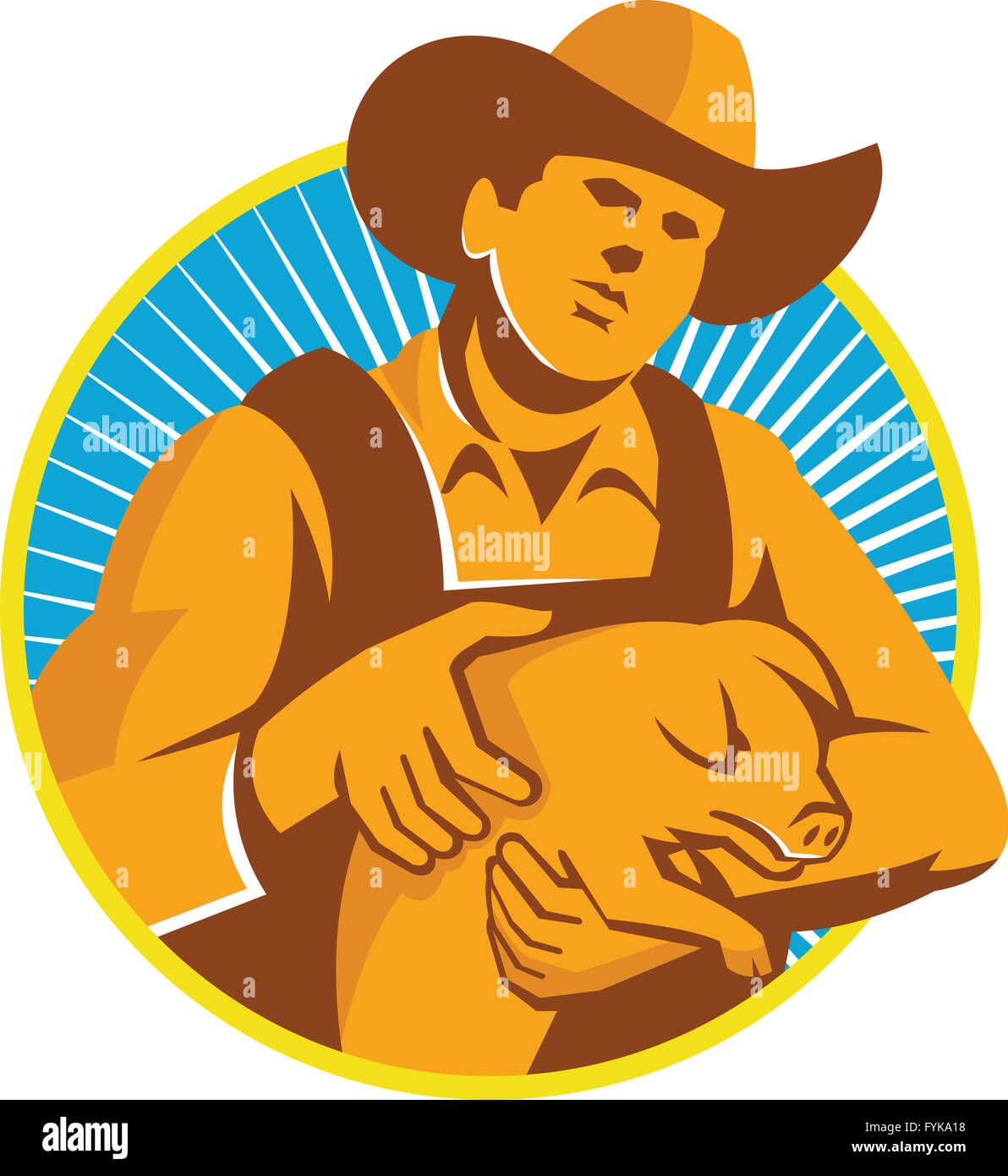 Pig Farmer Holding Piglet Front Retro Stock Photo - Alamy