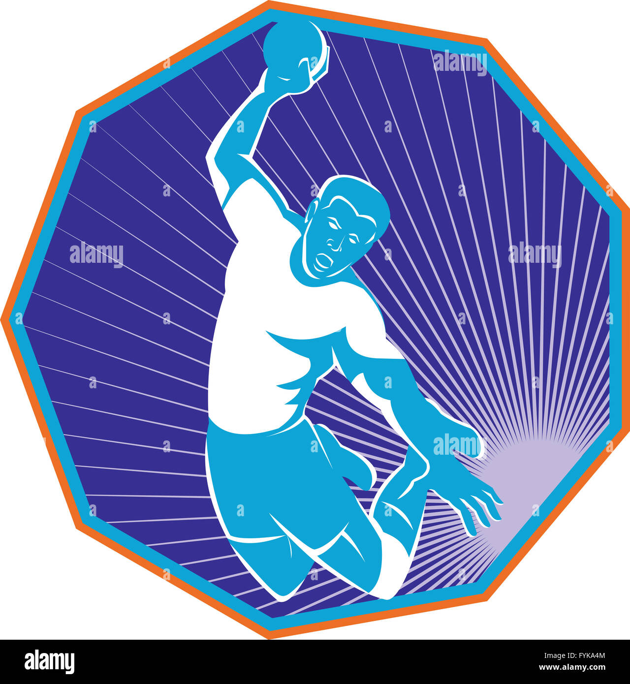 Handball Player Jumping Throwing Ball Retro Stock Photo - Alamy