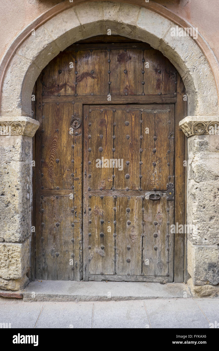 Vintage, medieval door Spanish city of Segovia. Old wooden entrance ...