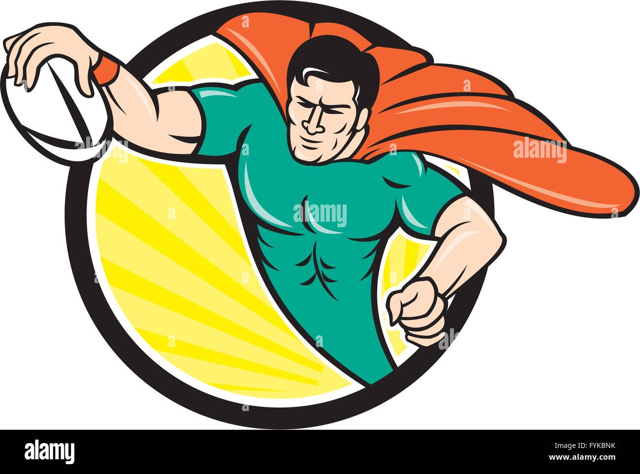 Superhero Rugby Player Scoring Try Circle Stock Photo - Alamy