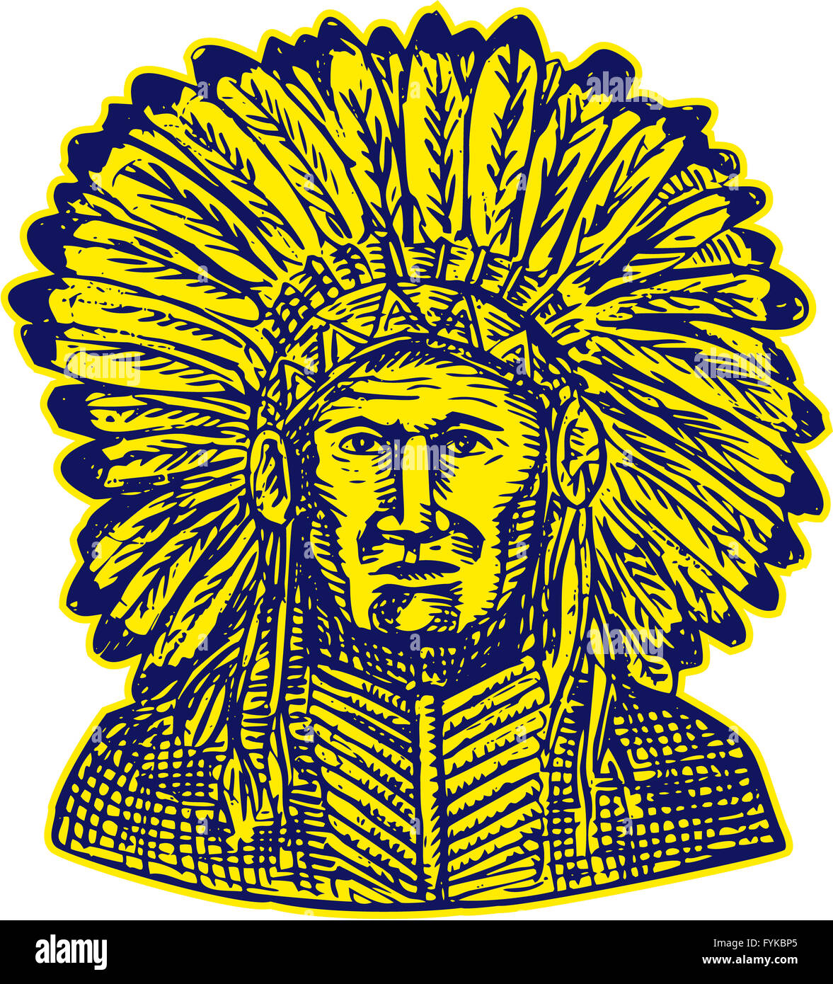 Native American Indian Chief Warrior Etching Stock Photo - Alamy