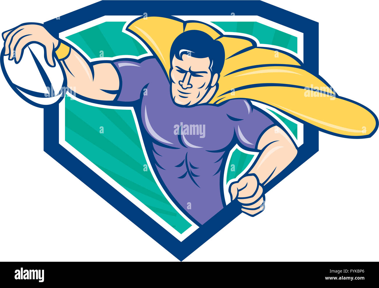 Superhero Rugby Player Scoring Try Crest Stock Photo - Alamy