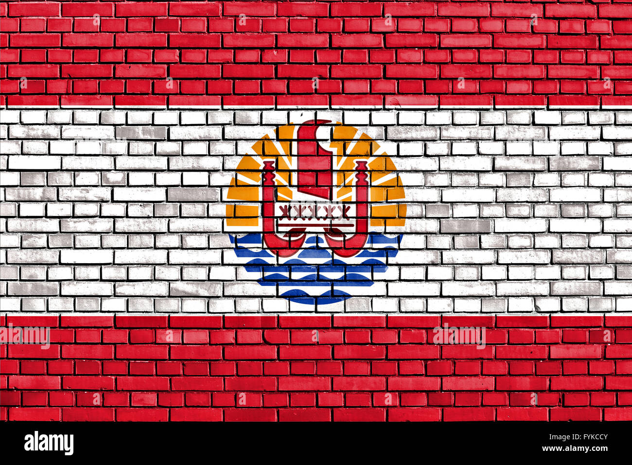 flag of French Polynesia painted on brick wall Stock Photo - Alamy