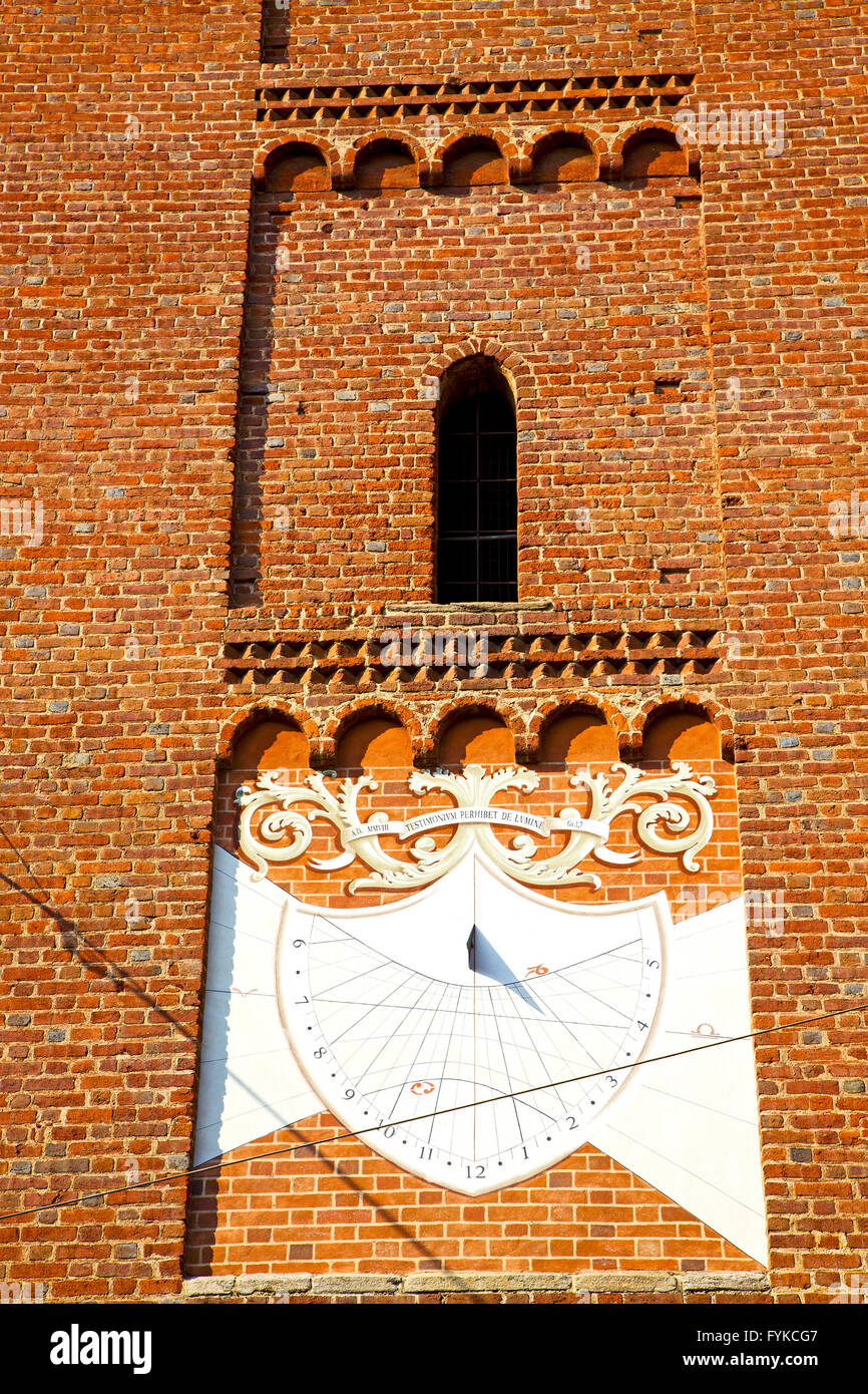 in the sunny clock closed brick tower italy lombardy Stock Photo - Alamy