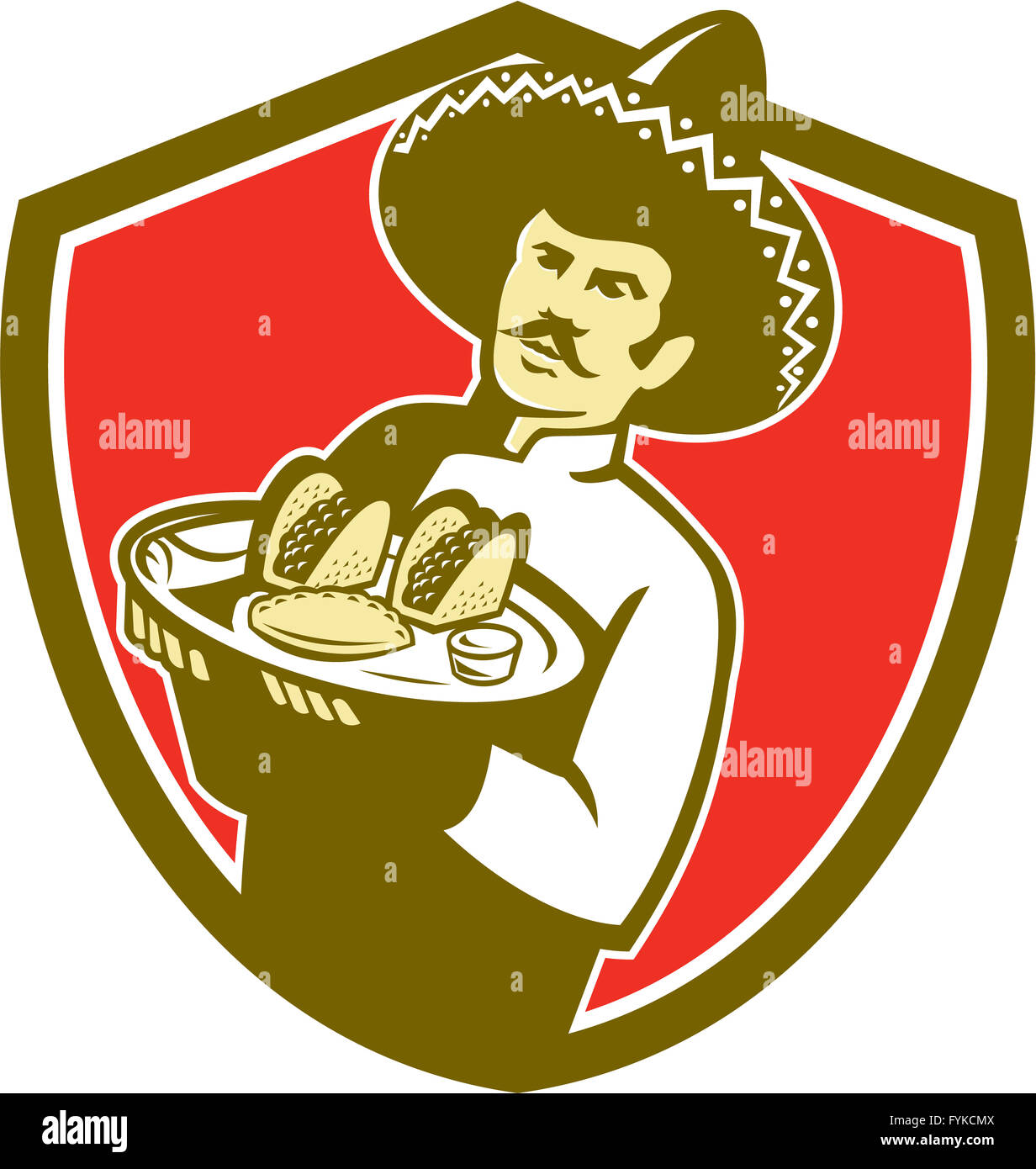 Mexican Chef Cook Serving Taco Plate Shield Stock Photo - Alamy